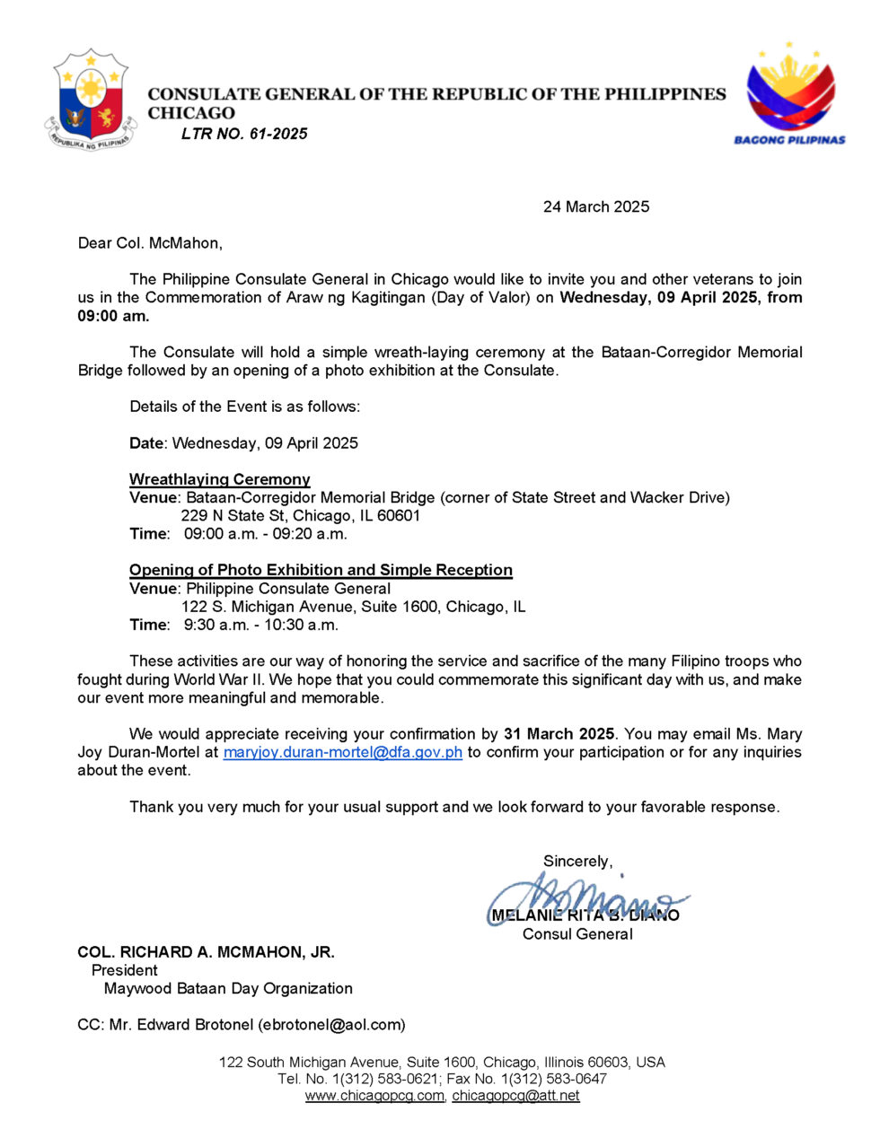 Invitation from the Consul General of the Philippines - Maywood Bataan ...